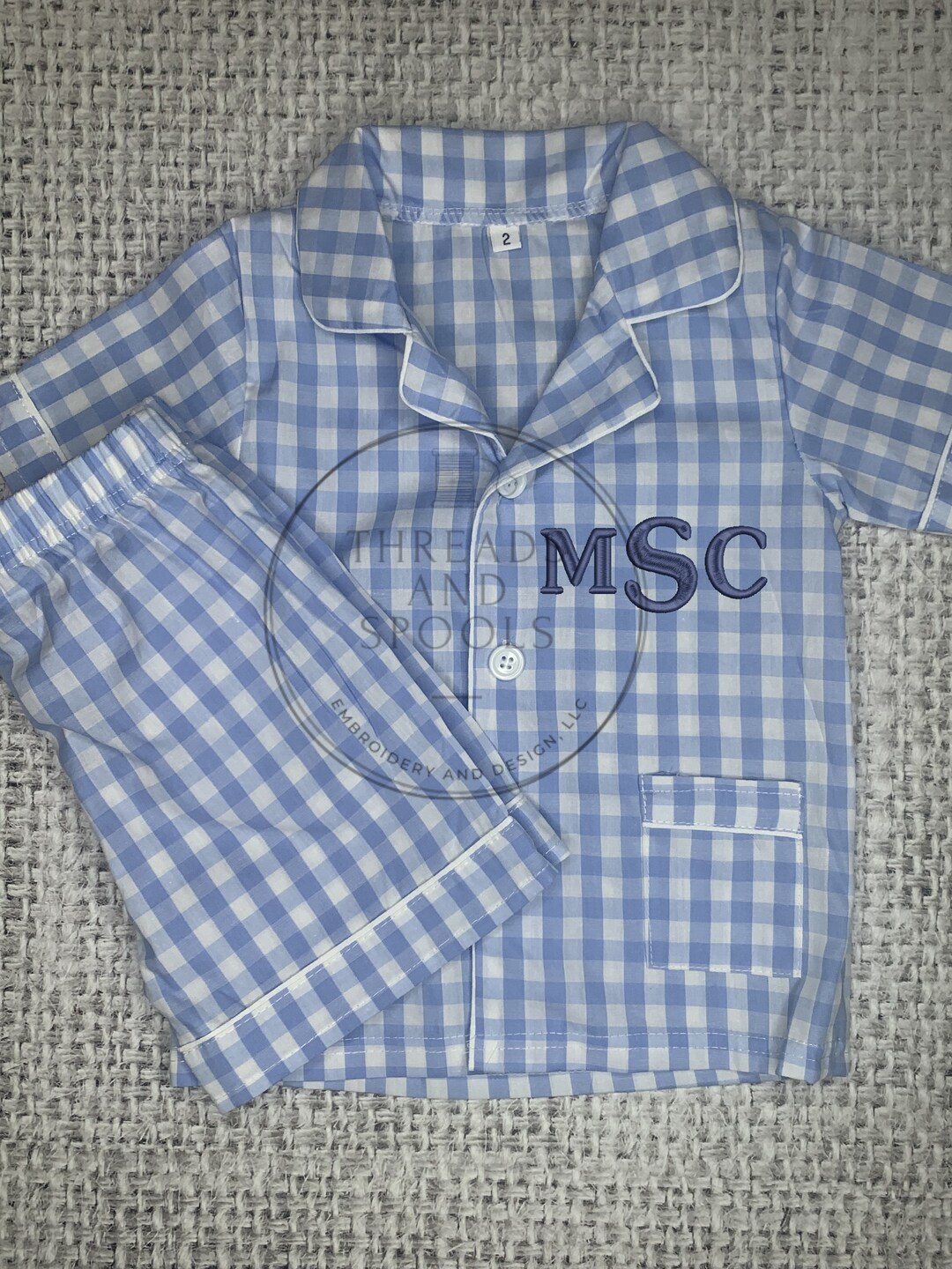Monogrammed Blue and White Gingham Check Short Pajama Set - Etsy