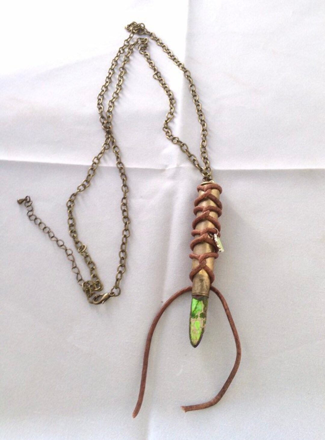 Leather Wrapped Bullet Shell W/ Composite Sea Sediment Stone Necklace ...