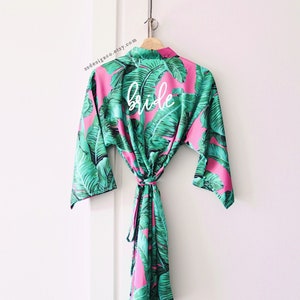 Monogram Robe Pink Palm Leaf Robe Bridesmaid Robe Wedding | Etsy