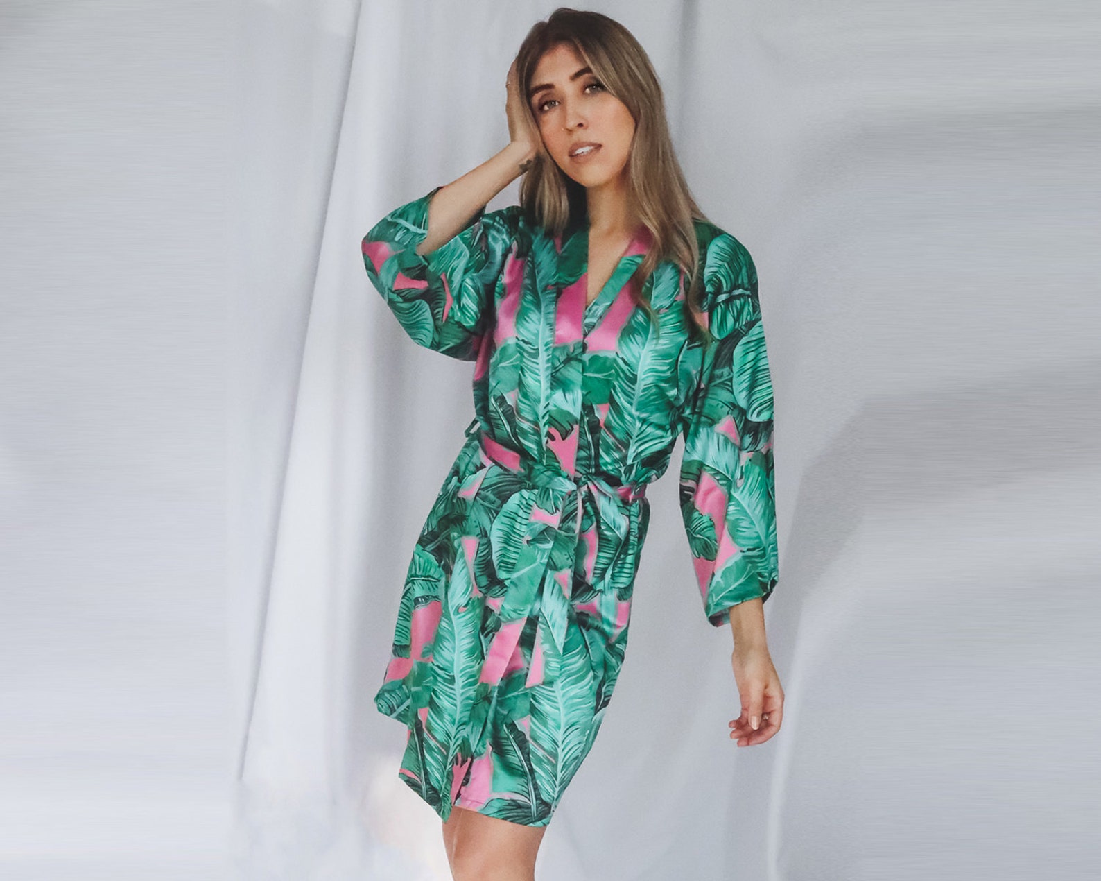 Pink Palm Leaf Robe Monogram Robe Bridesmaid Wedding Robes | Etsy