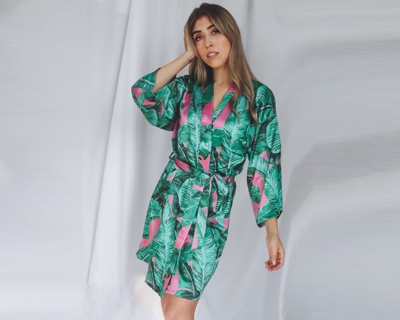 Pink Palm Leaf Robe Monogram Robe Bridesmaid Wedding Robes - Etsy