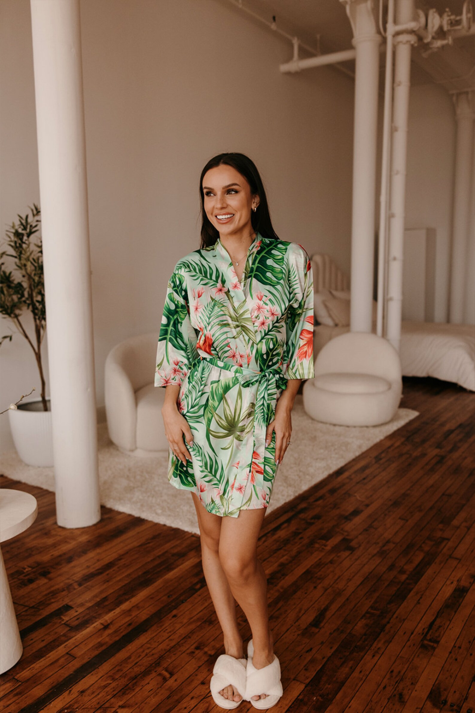 Beach Wedding Robe, Satin Tropical Robe, Bridesmaid Robe, Hawaiian Robe ...