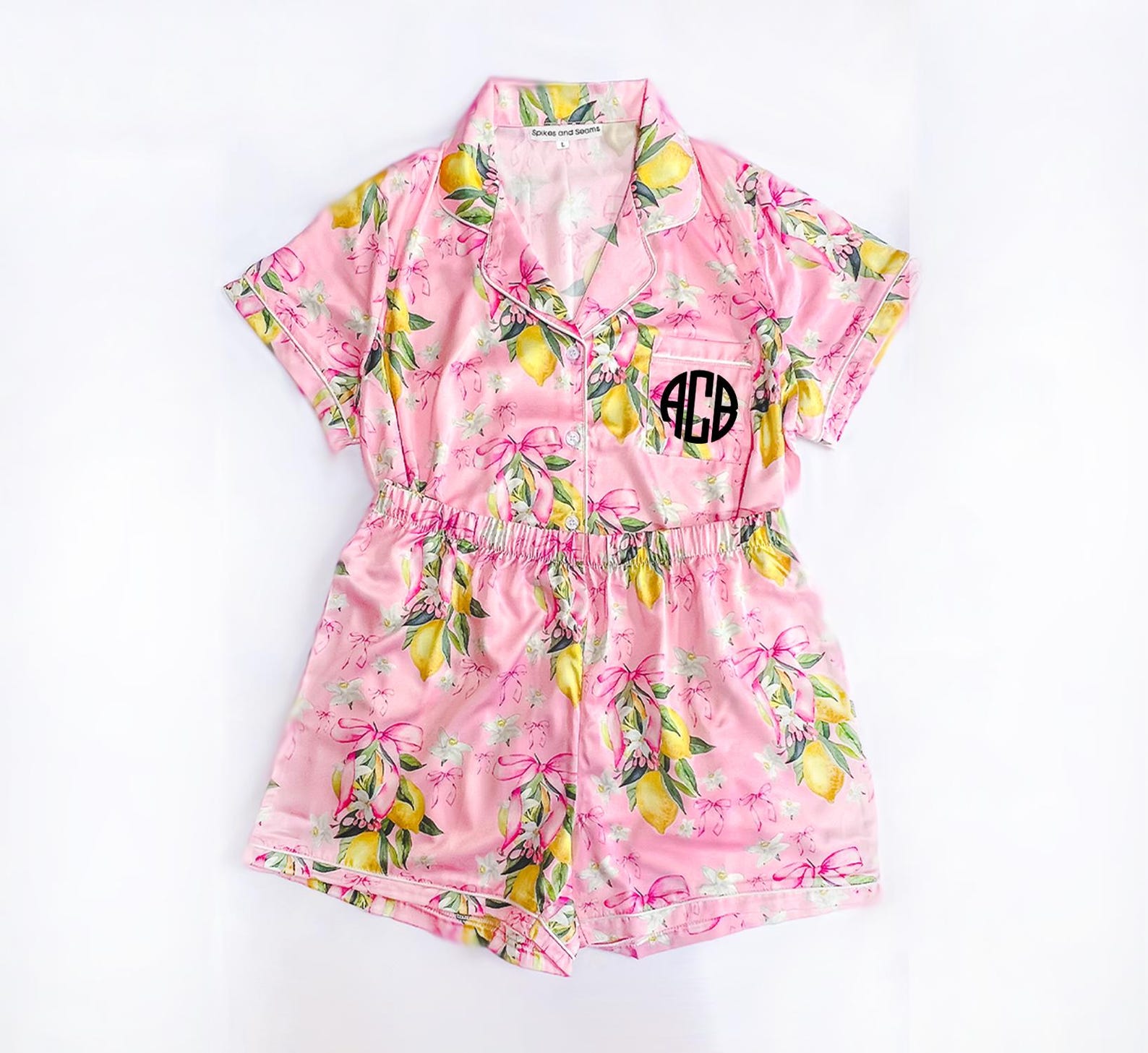 Stretchy Pajamas, Luxury Lemon Print Pajamas, Cute Floral Sleep Set ...