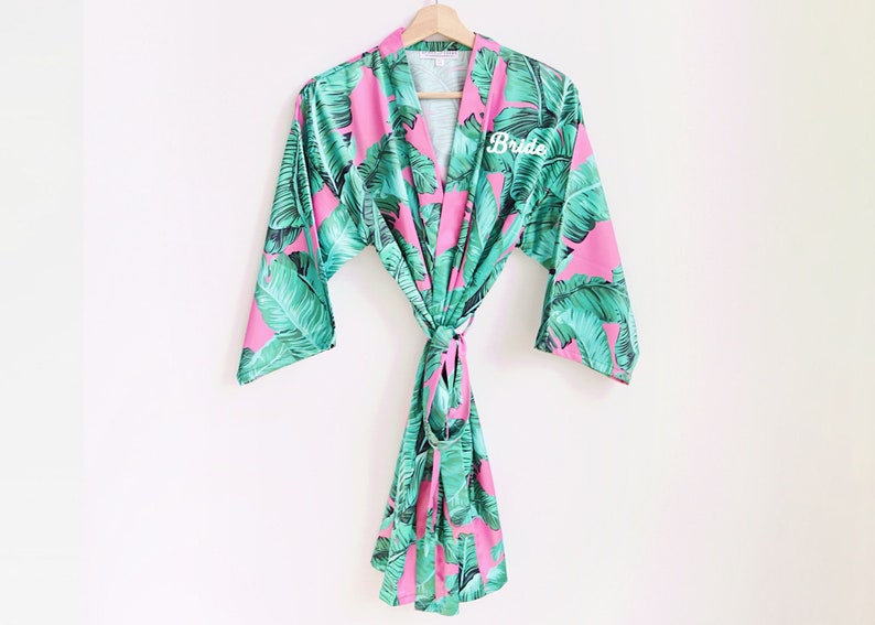 Pink Palm Leaf Robe Monogram Robe Bridesmaid Wedding Robes - Etsy