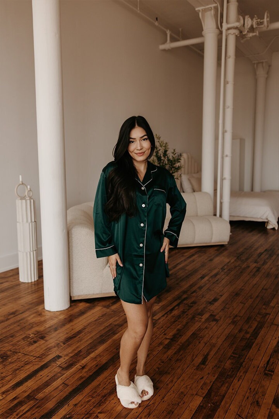 Custom Women's Sleep Shirt, Custom Button Down Shirt, Satin Night Shirt ...