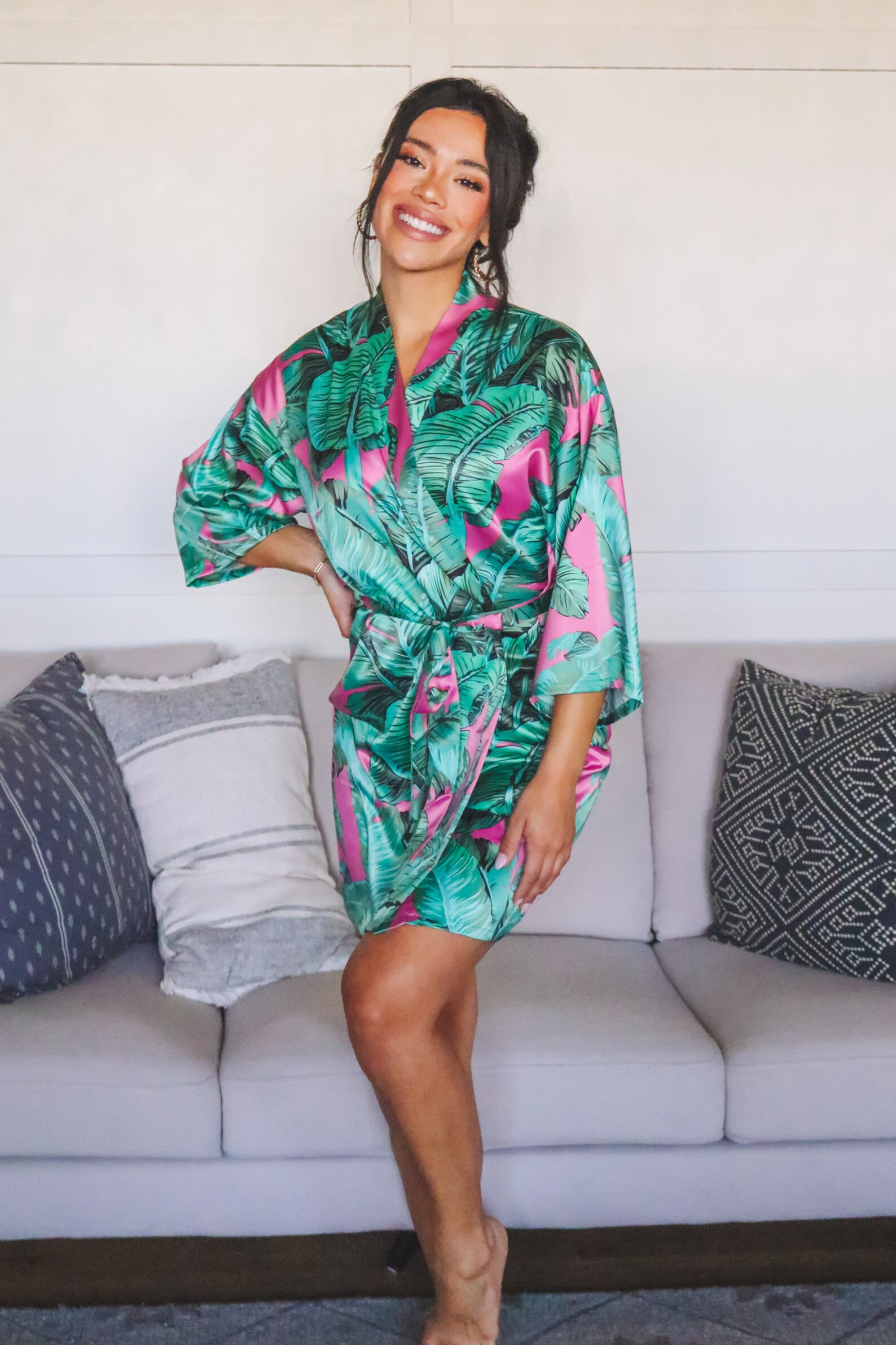 Pink Palm Leaf Robe Bridesmaid Robes Wedding Robes Silk - Etsy