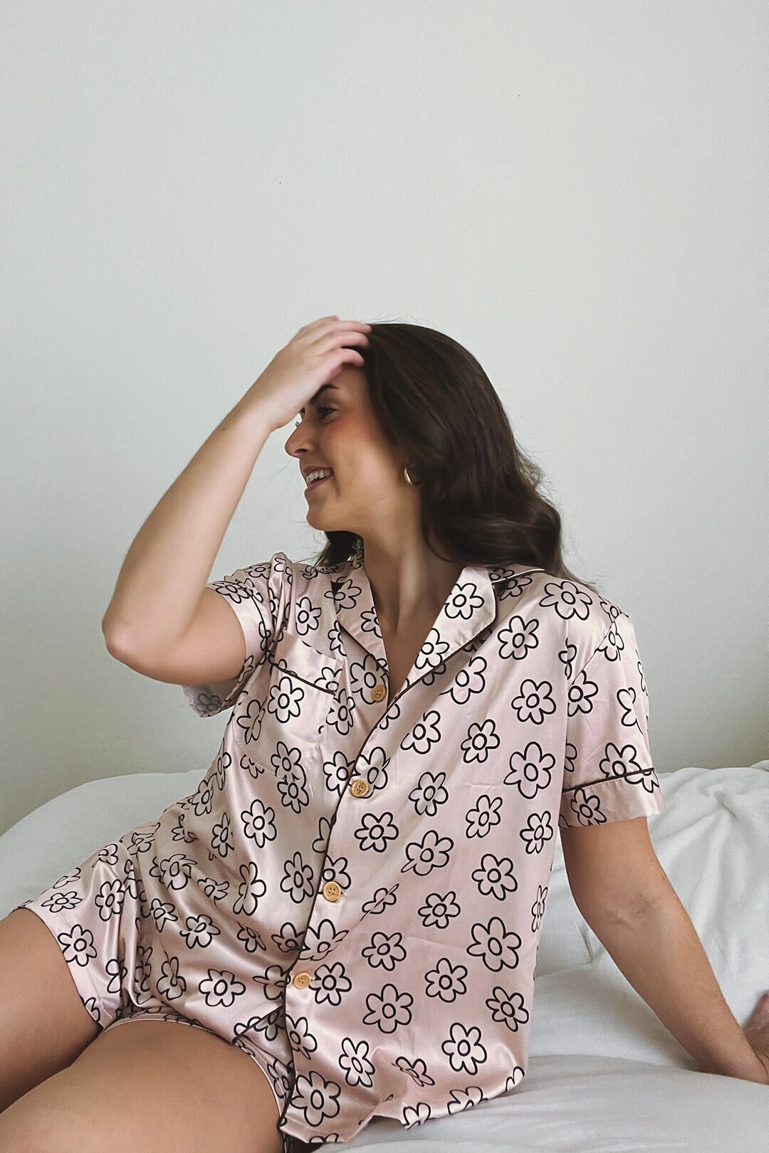 Daisy Print Satin Pajamas, Bridesmaid Pajamas, Personalized Option - Etsy