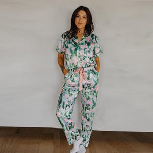 Silky Floral Satin Pajama Set for Women – Luxurious Lounge and ...