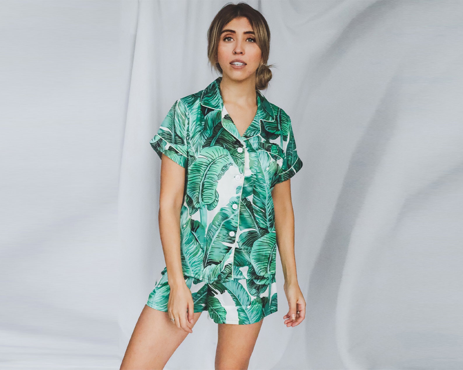 Green Palm Leaf Pajamas Monogram Pajamas Wedding Pajamas - Etsy