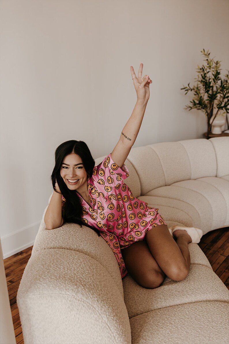 Smiley Face Pajamas, Smiley Print Pajamas, Pink Wedding Pajamas ...