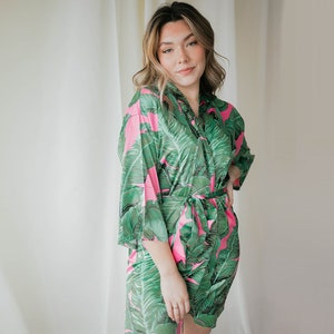 Pink Palm Leaf Robe, Monogram Robe, Bridesmaid, Wedding Robes, Banana ...