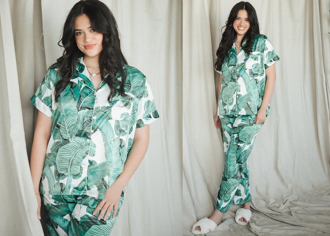 Silk Pajama Pants, Tropical Pajama Pants, Banana Leaf Pajamas, Palm ...
