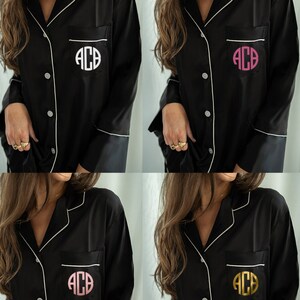 Custom Pajamas, Monogram Pajamas, Black Satin Pajamas, Bridesmaid ...