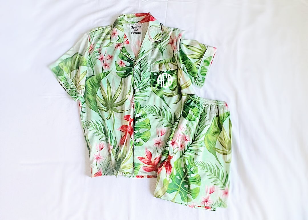 Men's Tropical Pajama Set, Mens Hawaiian Pajamas, Monogram Pajamas ...
