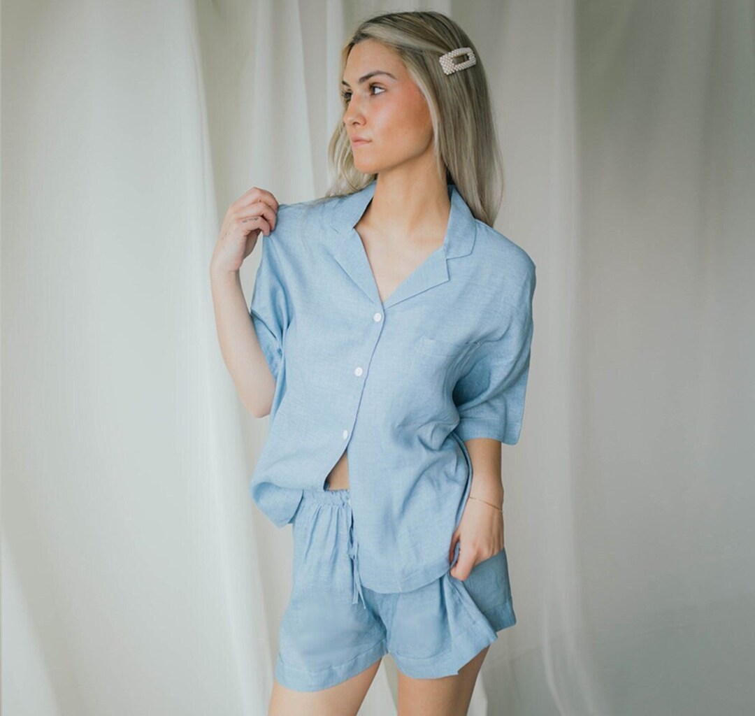 Linen Set, Linen Matching Set, Blue Matching Set, Women's Matching Set ...