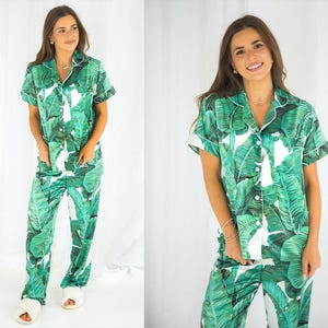 Green Tropical Pajamas, Matching Pajamas, Palm Leaf Pajamas, Tropical ...