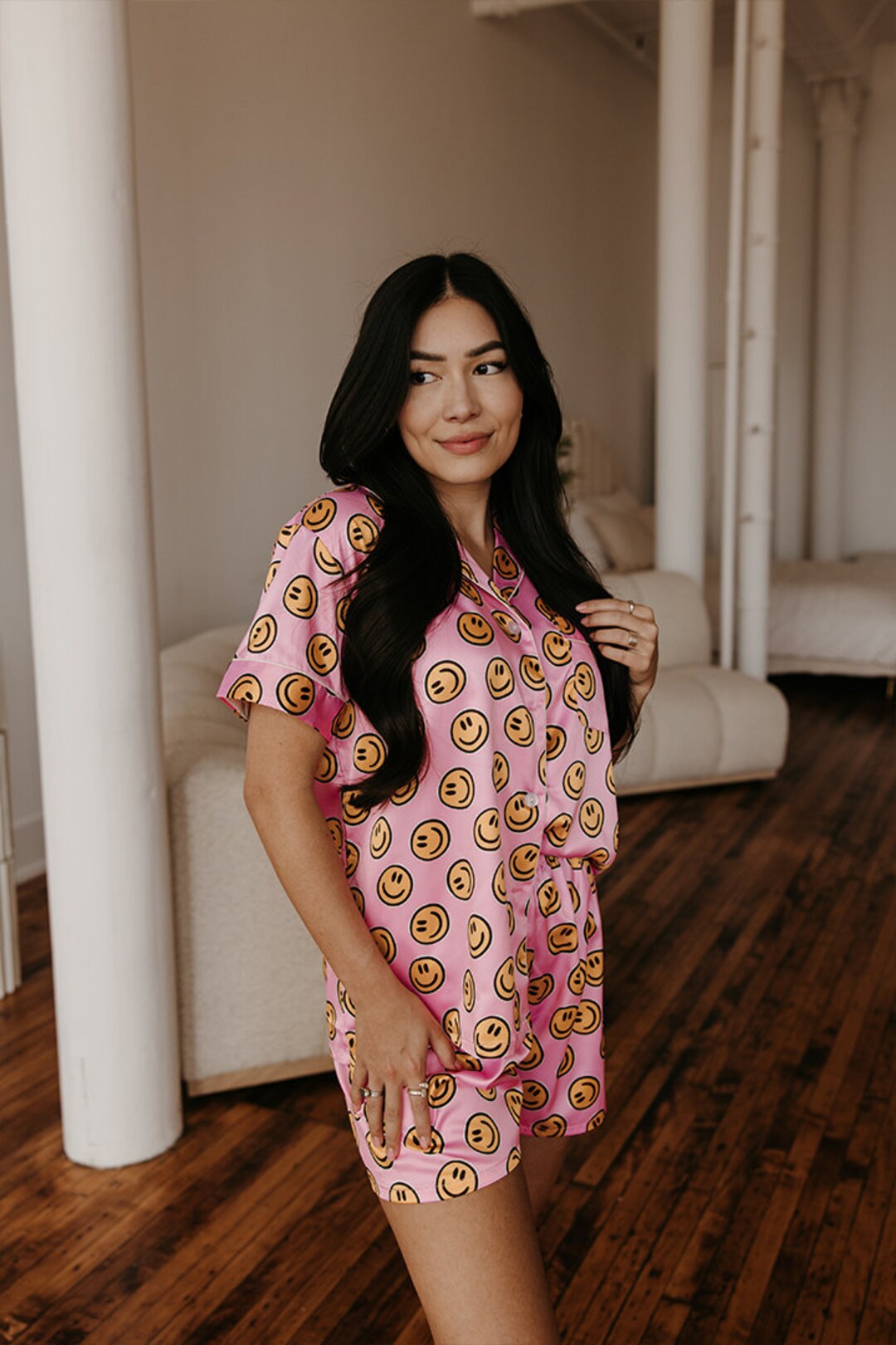 Smiley Face Pajamas, Smiley Print Pajamas, Pink Wedding Pajamas ...