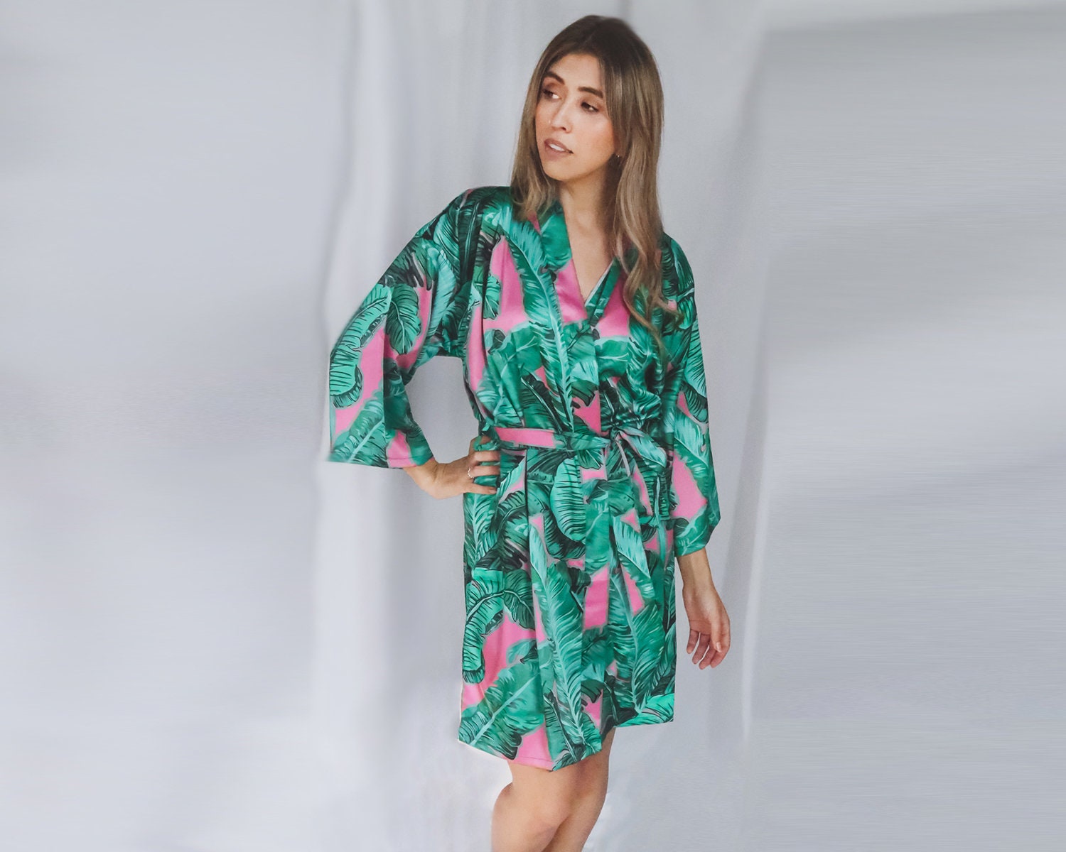 Pink Palm Leaf Robe Bridesmaid Robes Wedding Robes Silk | Etsy