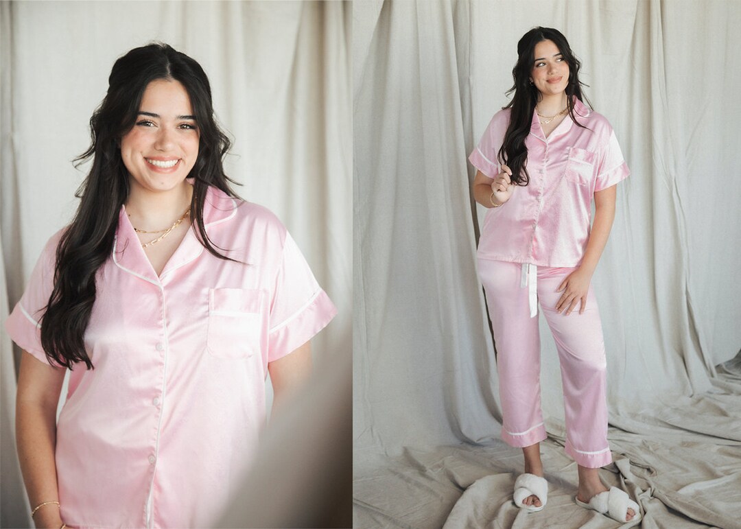 Pink Pajama Pants Set, Pink Ribbon Pajamas, Pink Bow Pajamas, Pink ...