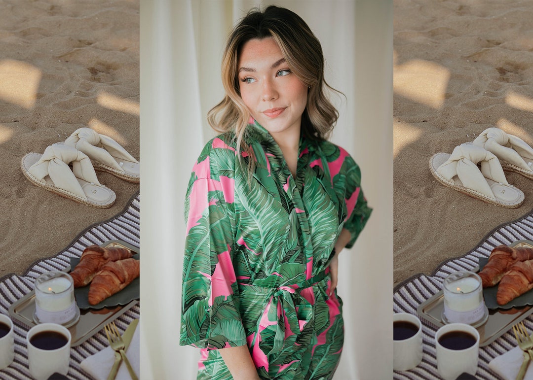 Custom Satin Robe, Beach Wedding Robes, Beach Tropical Robes, Pink ...