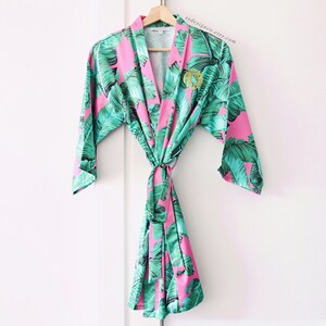 Pink Tropical Robe Custom Satin Robe Palm Leaf Robe Bridal - Etsy