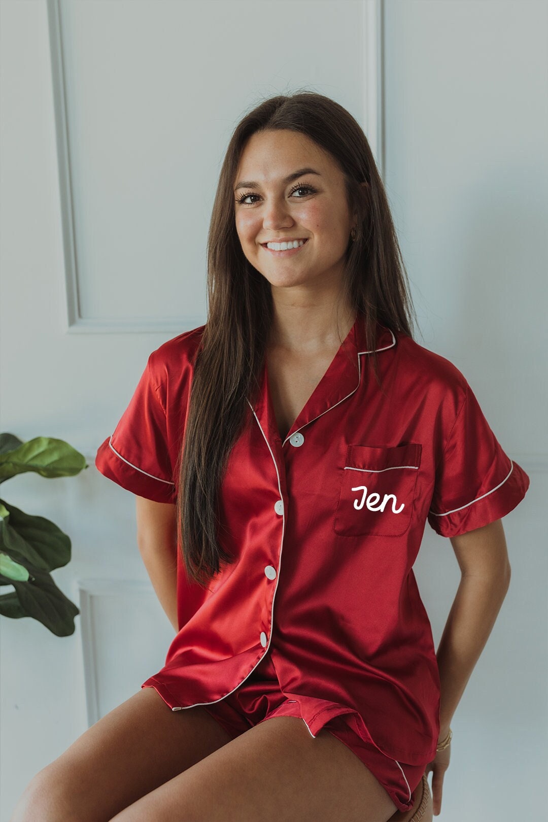 Custom Pajamas, Monogram Pajamas, Red Satin Pajamas, Bridesmaid, Bride ...