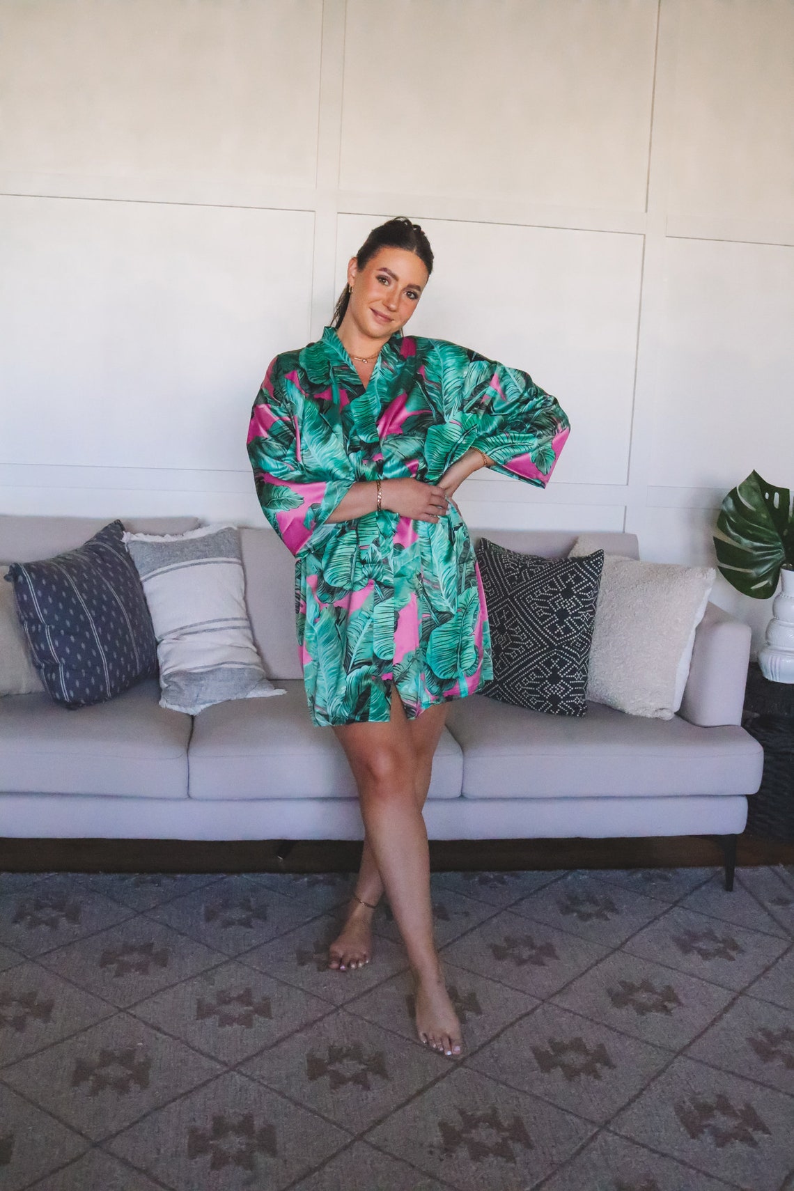 Pink Palm Leaf Robe Monogram Robe Bridesmaid Wedding Robes - Etsy