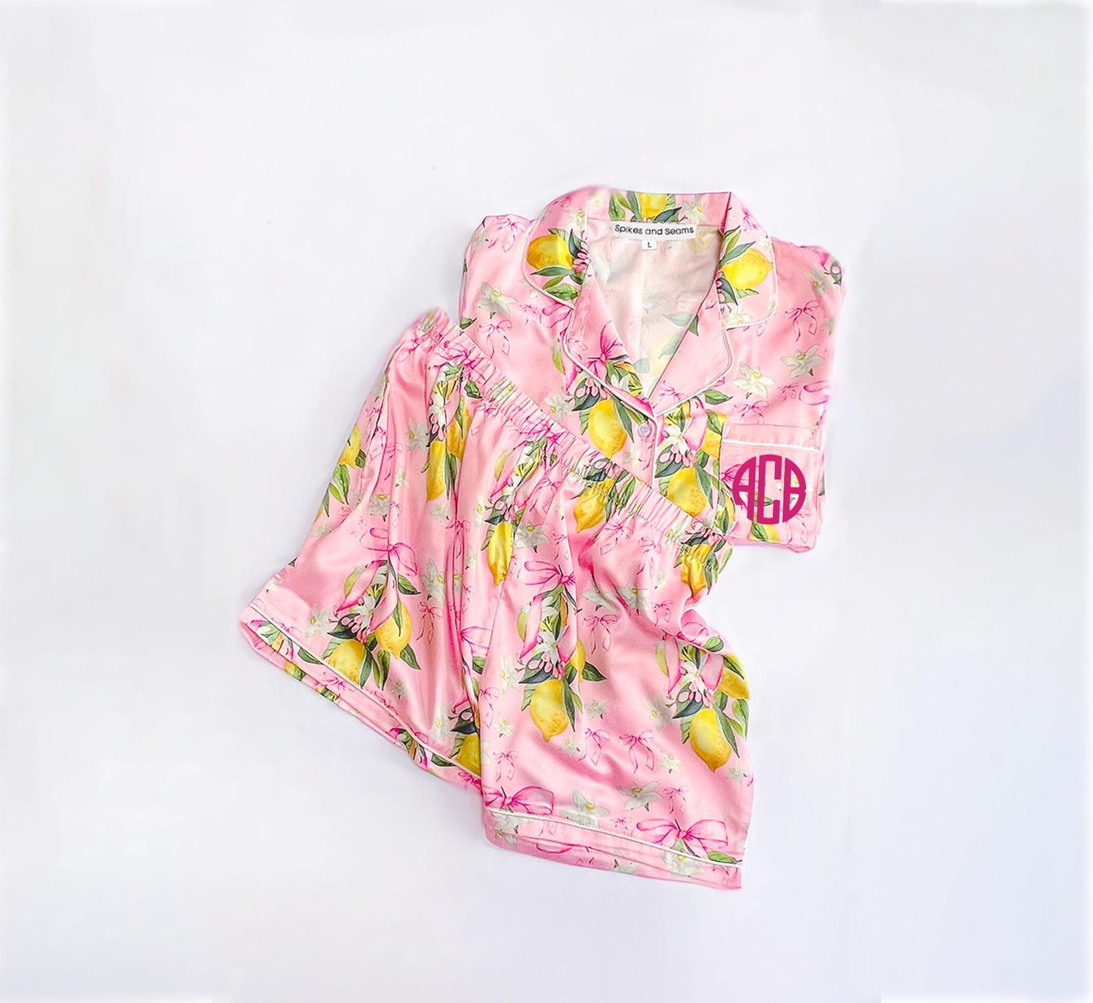 Stretchy Pajamas, Luxury Lemon Print Pajamas, Cute Floral Sleep Set ...