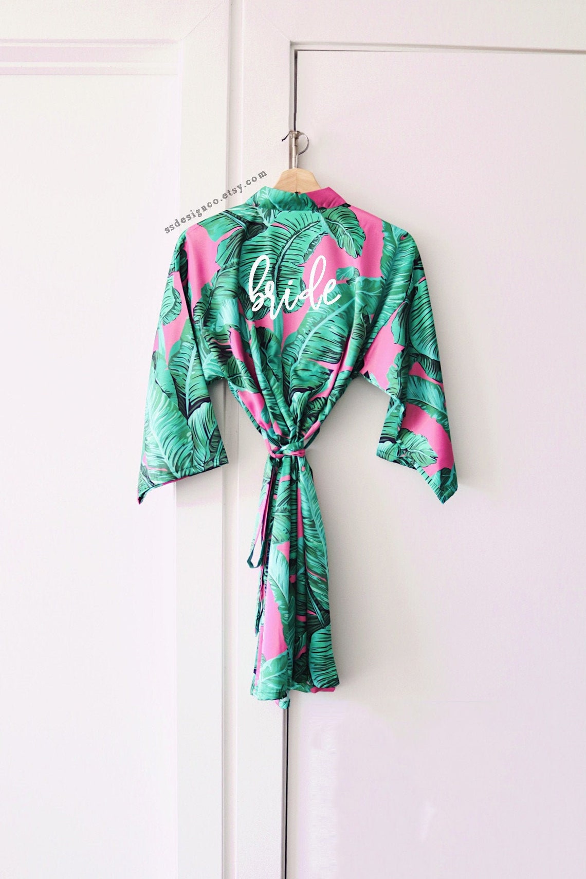 Pink Palm Leaf Robe Bridesmaid Robes Wedding Robes Silk | Etsy