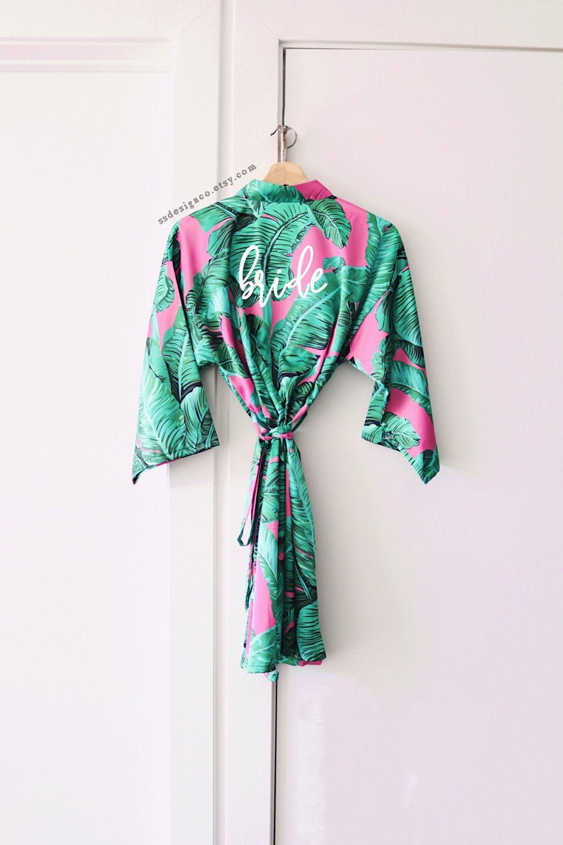 Monogram Robe Pink Palm Leaf Robe Bridesmaid Robe Wedding | Etsy