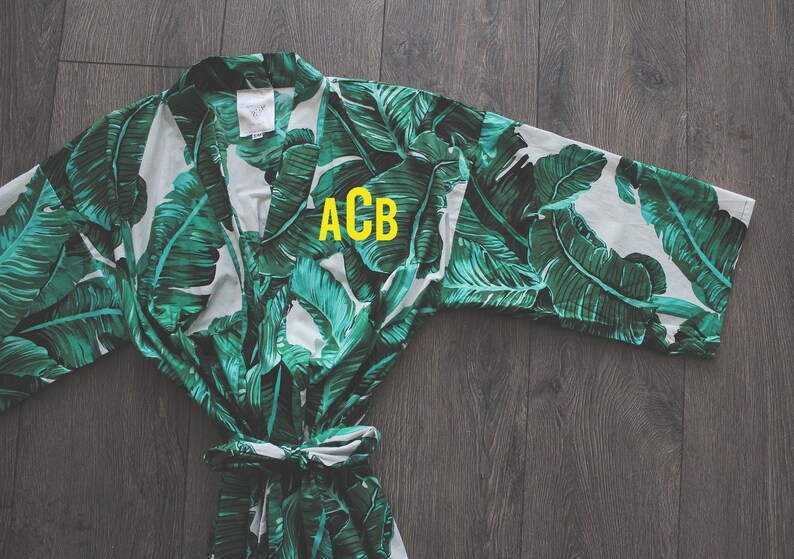 Green palm leaf robe bridesmaid robe hawaiian robe bridal | Etsy