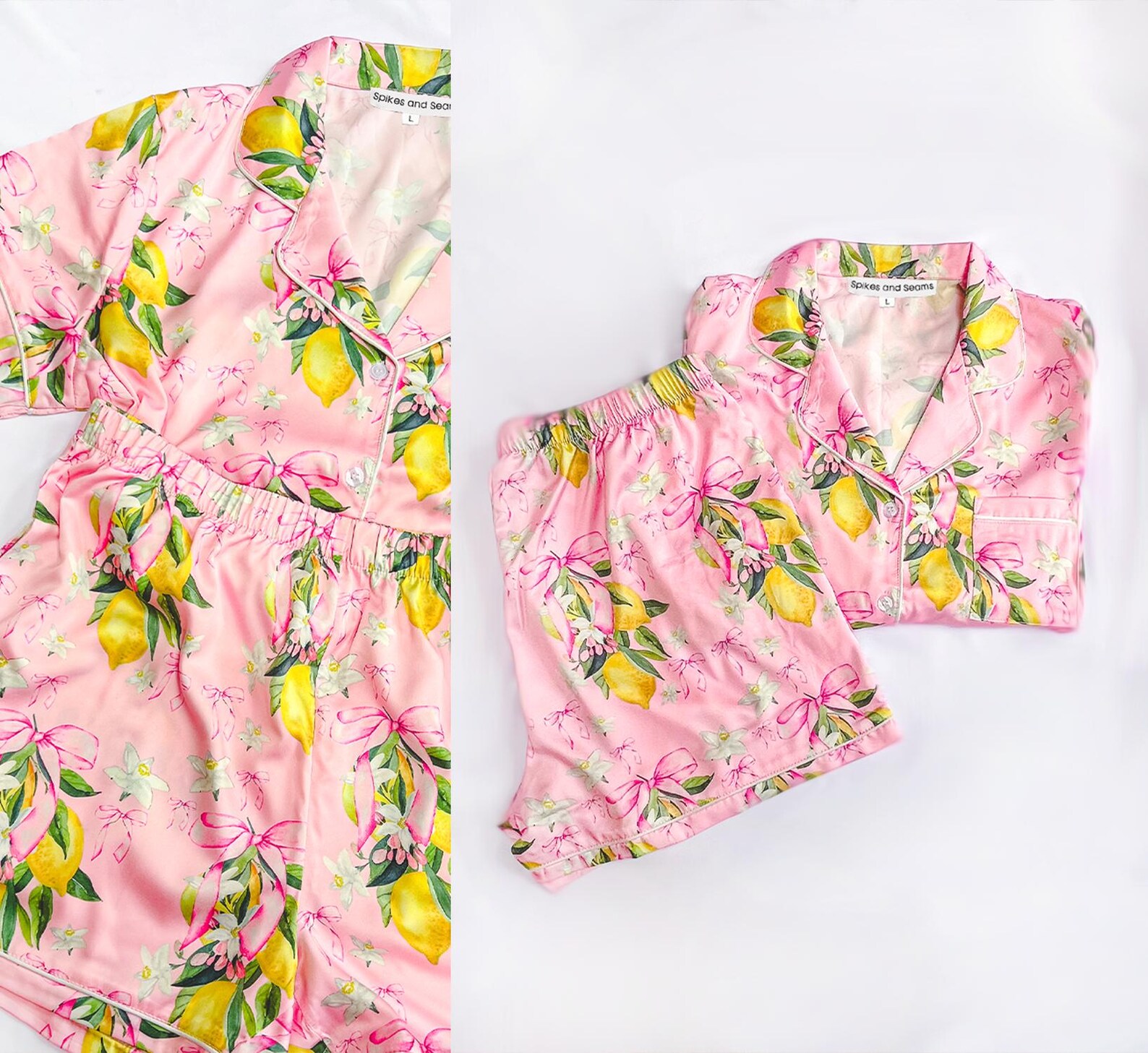Stretchy Pajamas, Luxury Lemon Print Pajamas, Cute Floral Sleep Set ...