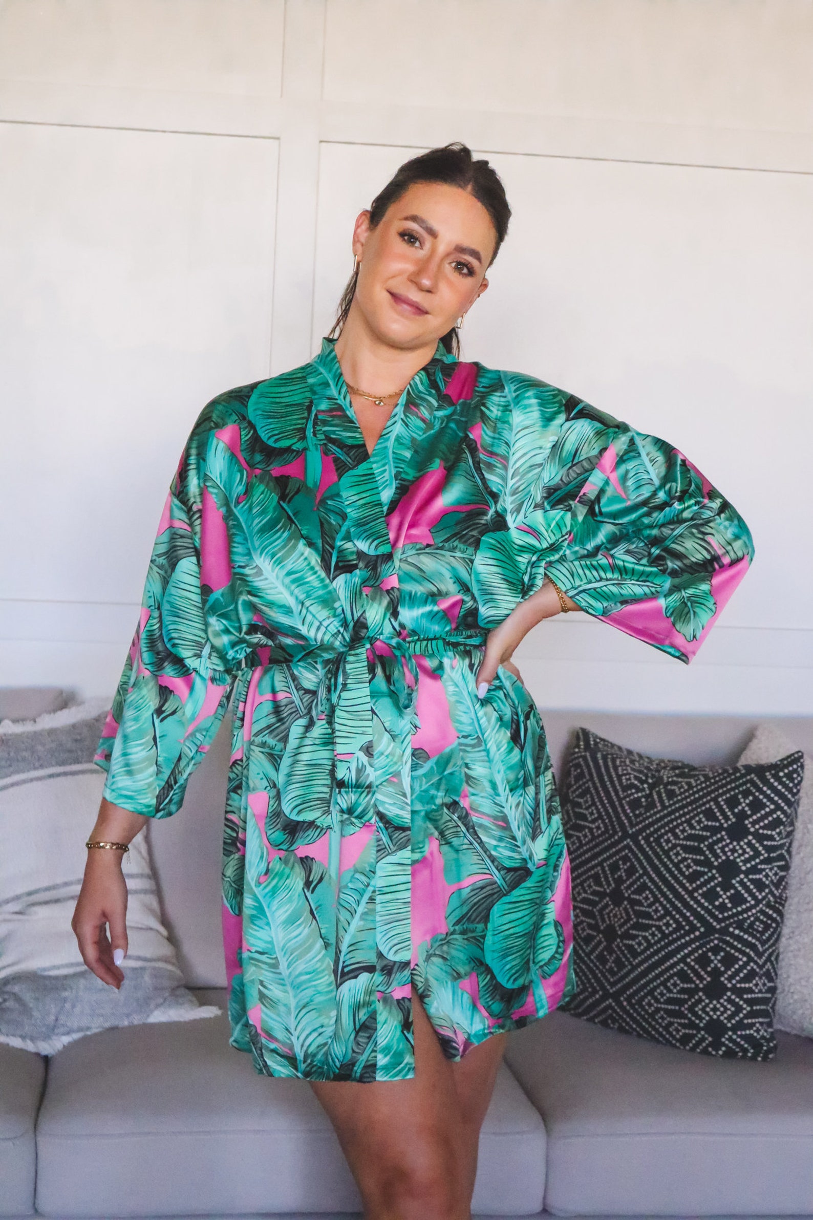 Monogram Robe Pink Palm Leaf Robe Bridesmaid Robe Wedding - Etsy