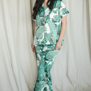 Green Tropical Pajamas, Matching Pajamas, Palm Leaf Pajamas, Tropical ...