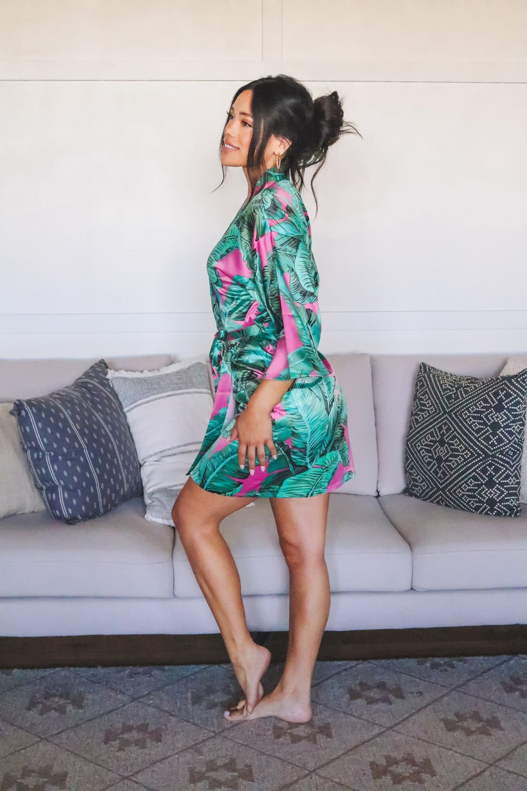 Pink Tropical Robe, Banana Leaf Robes, Custom Name Robe, Custom Text ...