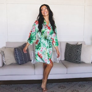 Satin Tropical Robe Bridesmaid Robe Hawaiian Robe Bridal - Etsy