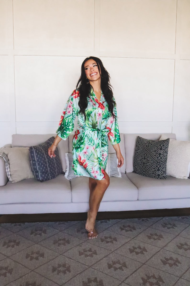 Satin Tropical Robe Bridesmaid Robe Hawaiian Robe Bridal - Etsy