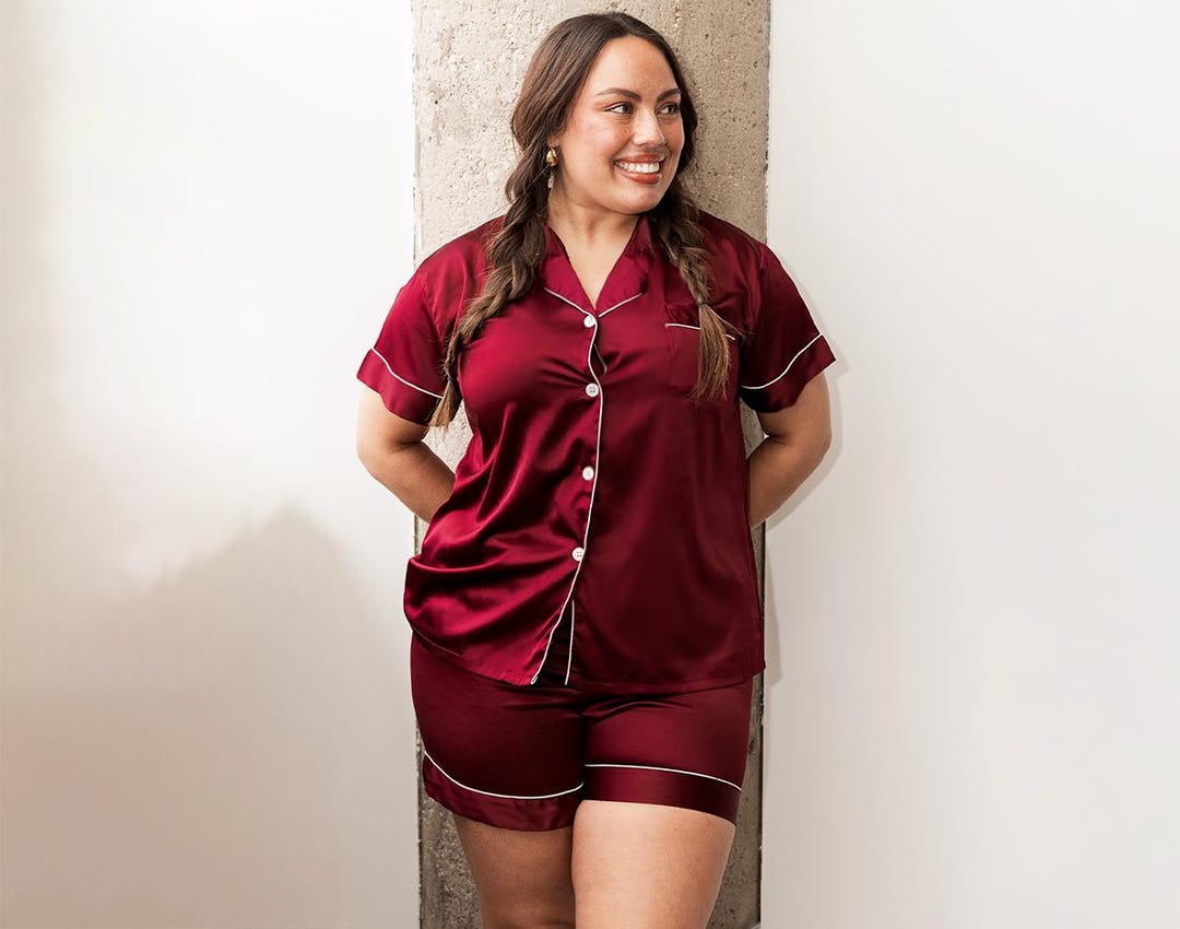 Dark Red Satin Matching Pajamas, Ruby Pajamas Women, Burgundy ...