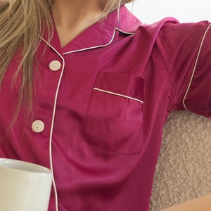 Pink Satin Pajamas, Hot Pink Pajamas, Berry Pajamas, Wedding Pajamas ...