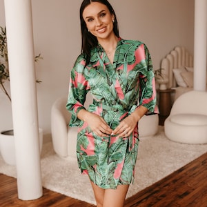 Pink Palm Leaf Robe, Monogram Robe, Bridesmaid, Wedding Robes, Banana ...