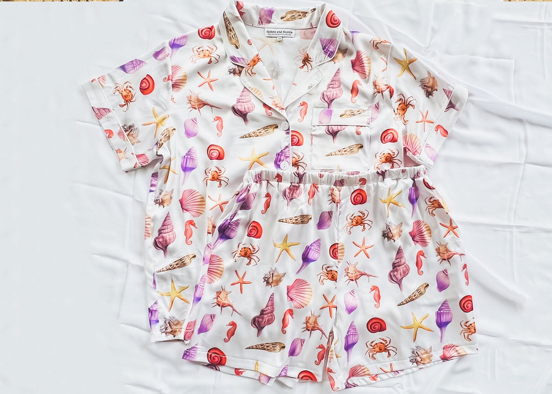 Seashell Pajamas, Beach Pattern Pajamas, Custom Wedding Pajamas ...