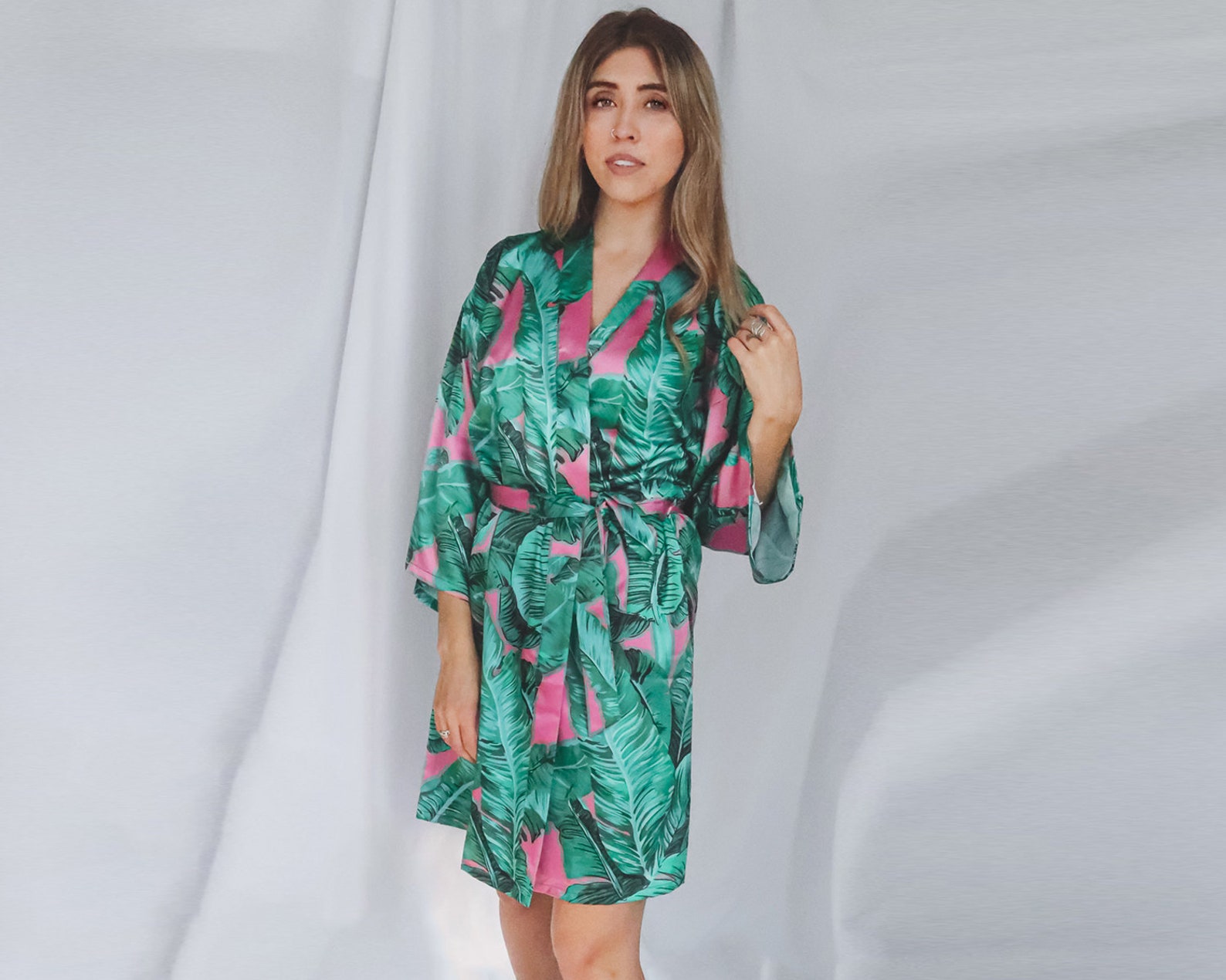 Pink Tropical Robe Custom Satin Robe Palm Leaf Robe Bridal - Etsy