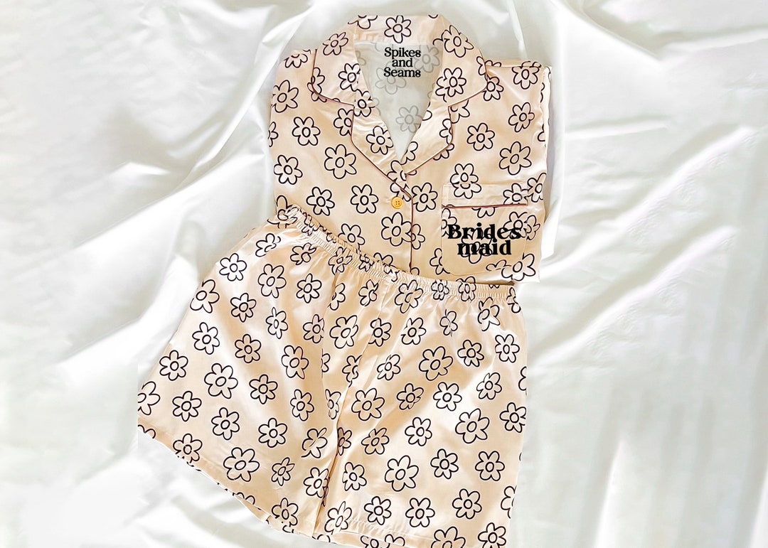 Daisy Print Pajamas, Daisy Bridesmaid Pajamas, Beige Wedding Pajamas ...