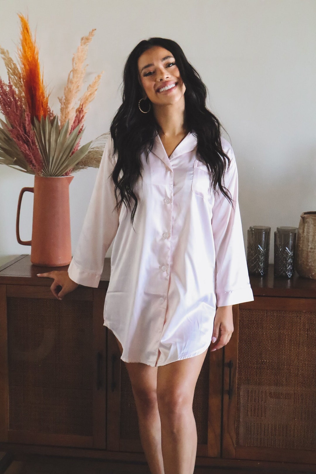 Women's Satin Sleep Shirt, Satin Boyfriend Shirt, Silk Sleep Shirt ...