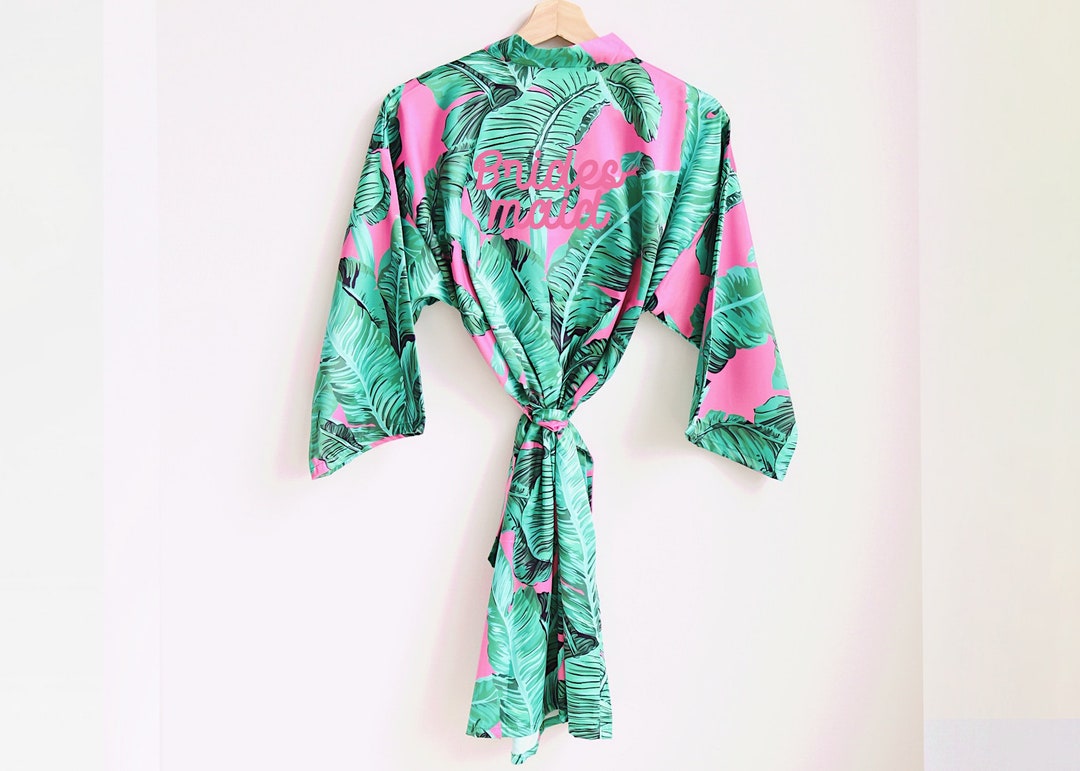 Pink Palm Leaf Robe, Bridesmaid Robe, Tropical Robe, Bridal Party Robes ...