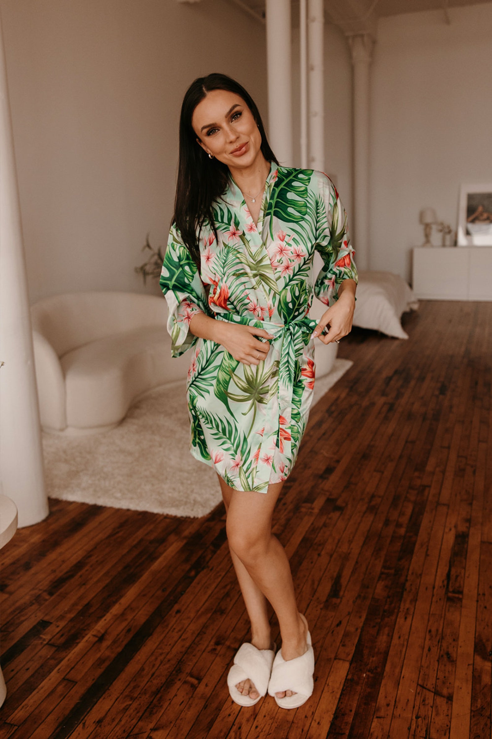 Beach Wedding Robe, Satin Tropical Robe, Bridesmaid Robe, Hawaiian Robe ...