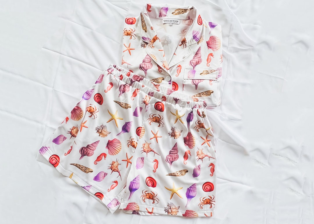Seashell Print Pajamas, Beach Pajamas, Custom Wedding Pajamas ...
