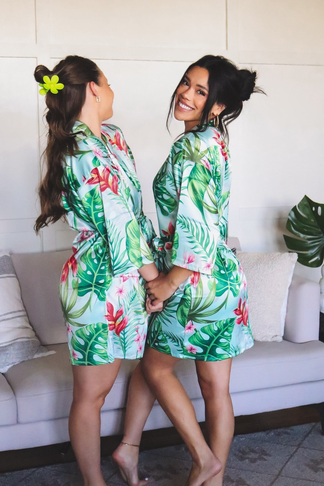 Satin Tropical Robe, Bridesmaid Robe, Hawaiian Robe, Bridal Party Robes ...