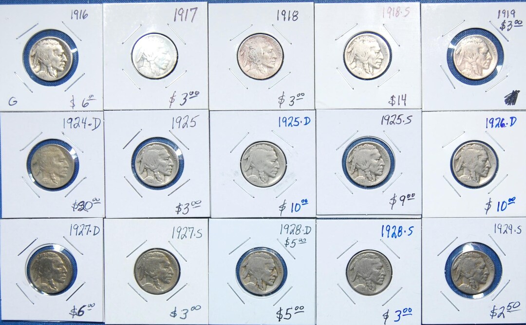 15 Buffalo Nickels 1916 to 1929-S - Etsy