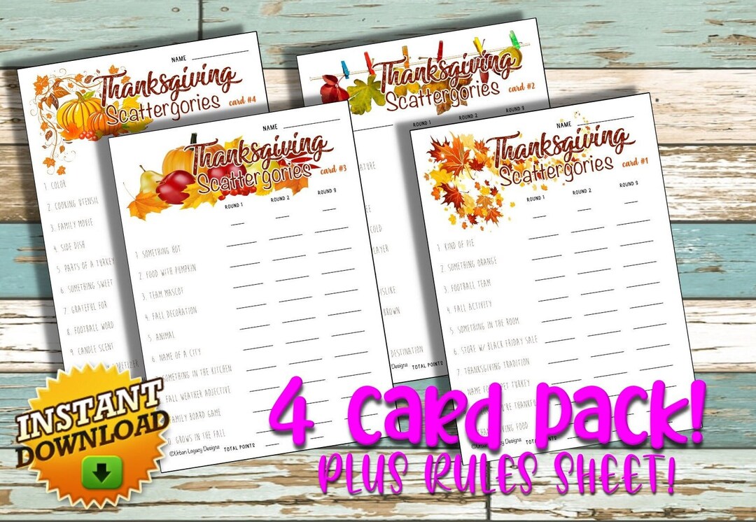 Thanksgiving SCATTERGORIES Game *instant Download*, Party PRINTABLE ...